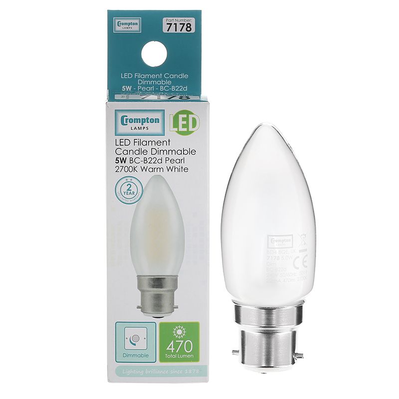 LED Candle Filament Pearl BC - B22 Dimmable 5W 2700K