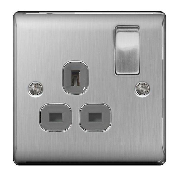 Nexus 1 Gang Switched Wall Socket - Brushed Stainless Steel